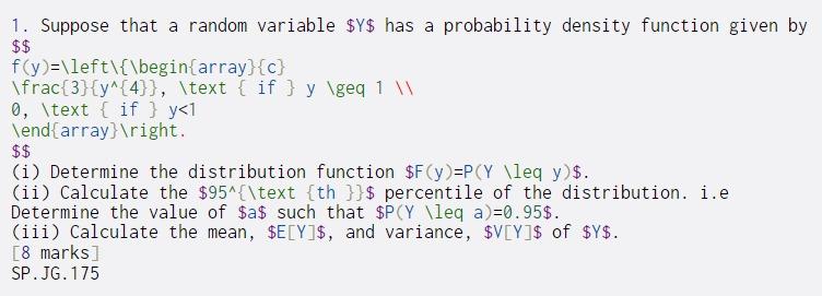 Solved 1. Suppose that a random variable $y$ has a | Chegg.com