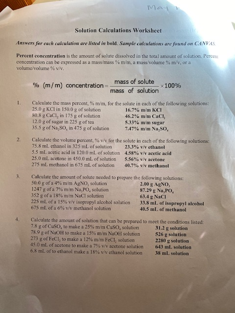 Solved May Solution Calculations Worksheet Answers for each | Chegg.com