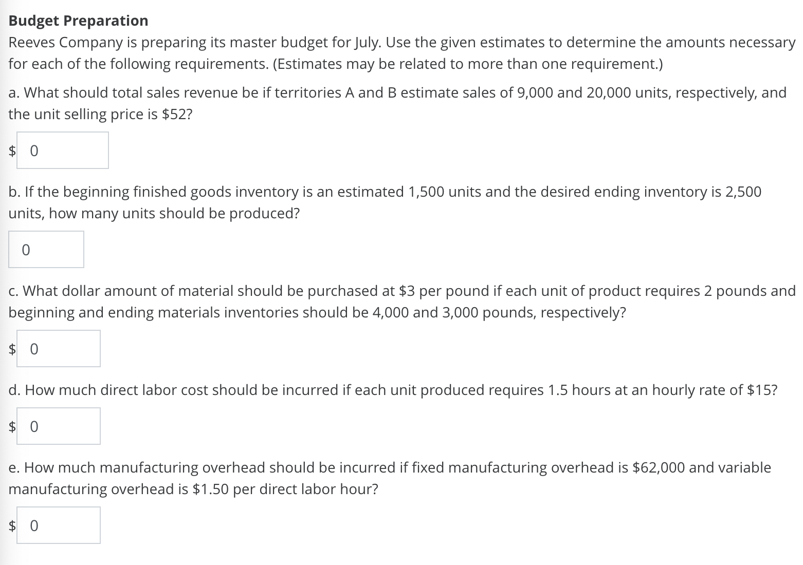 Solved Budget Preparation Reeves Company is preparing its | Chegg.com