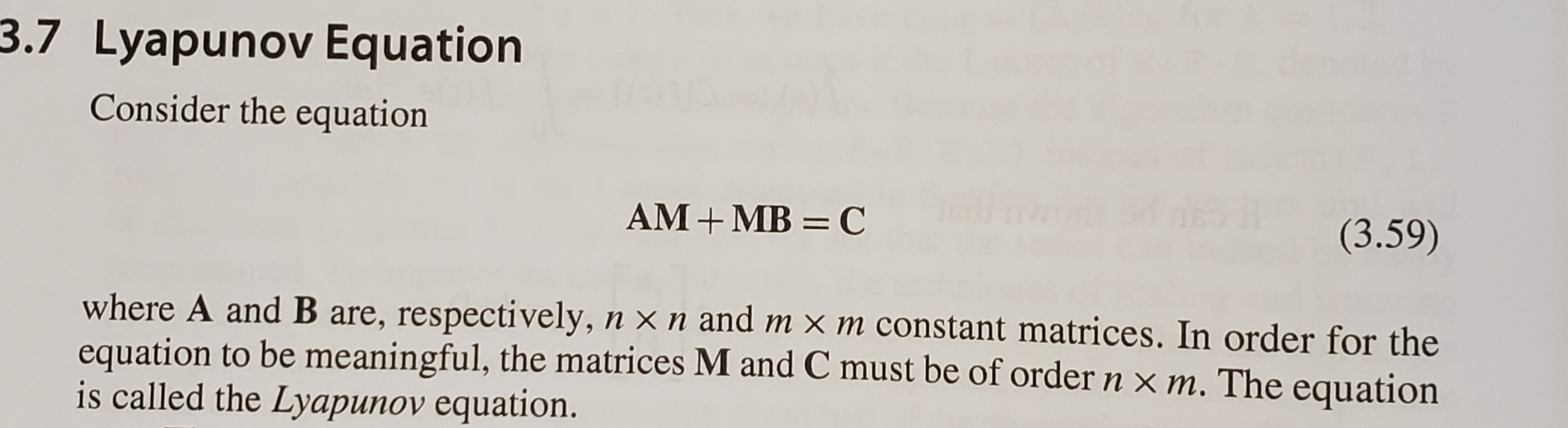 Solved 3.7 Lyapunov Equation Consider the equation AM+MB =C | Chegg.com