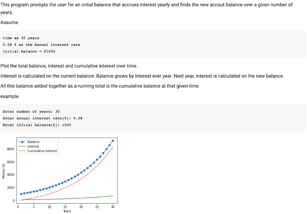 Solved This program prompts the user for an initial balance | Chegg.com