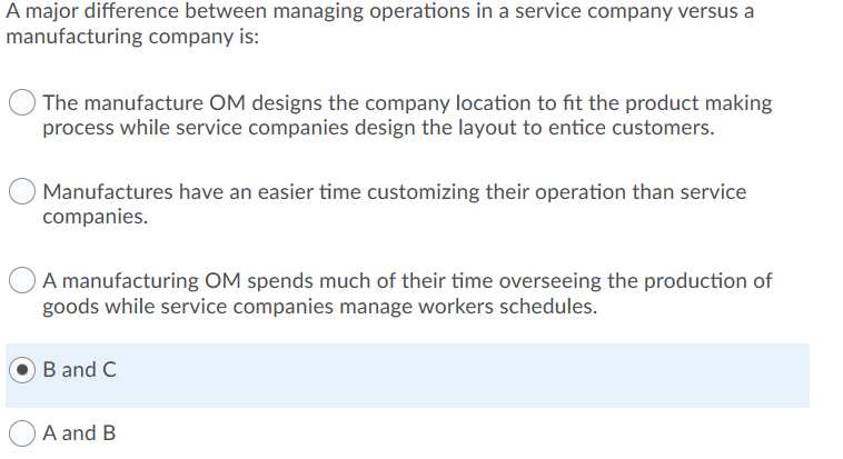 Solved A major difference between managing operations in a | Chegg.com