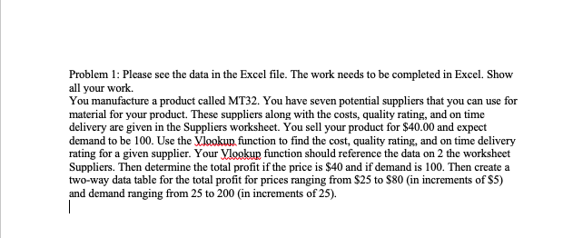 Solved Problem 1: Please see the data in the Excel file. The | Chegg.com