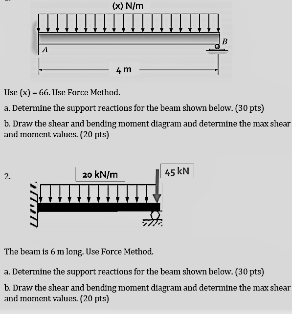 Solved Use (x)=66. Use Force Method. a. Determine the | Chegg.com