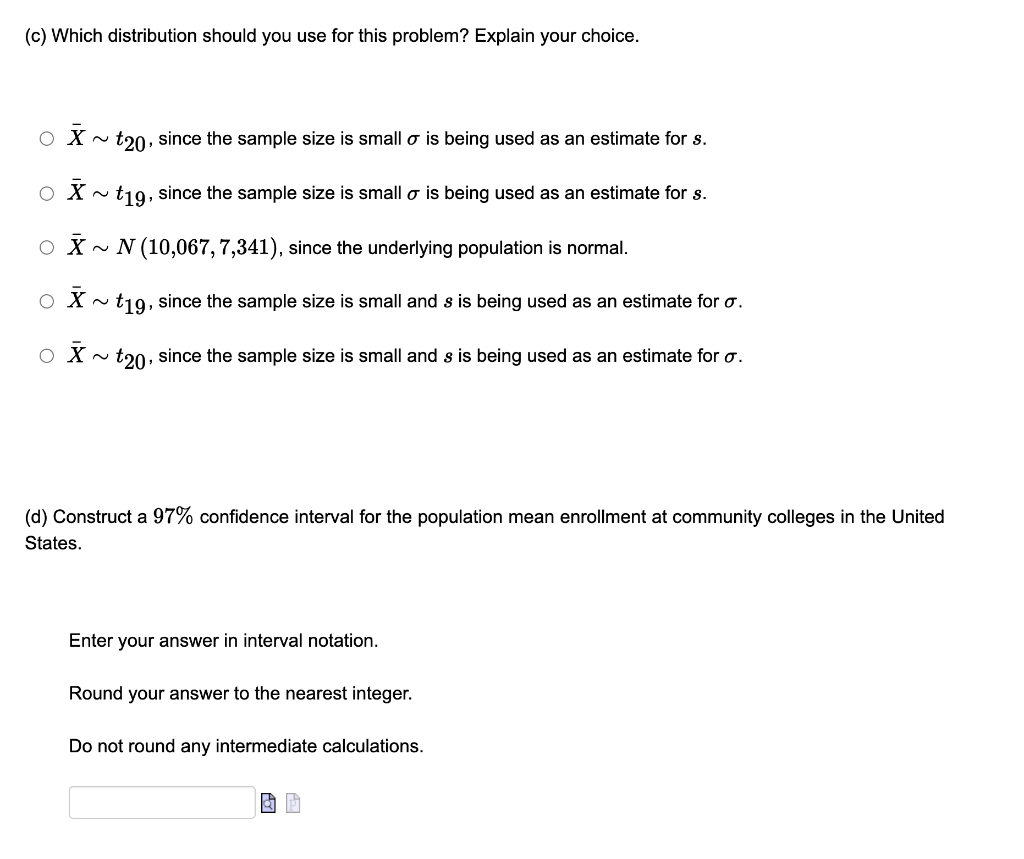 Solved A random survey of enrollment at 20 community | Chegg.com