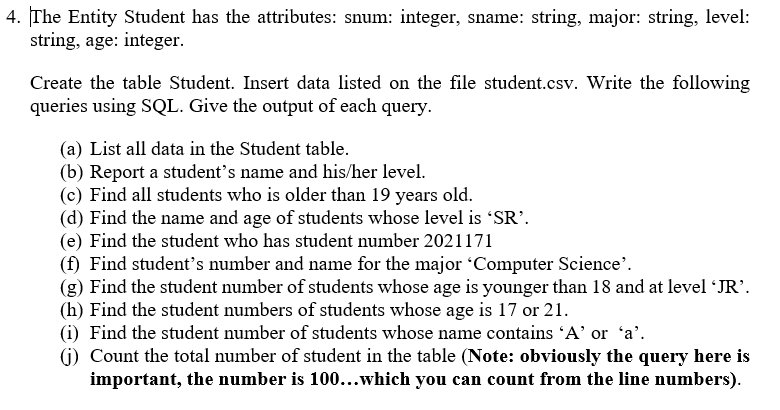 Solved 4. The Entity Student has the attributes: snum: | Chegg.com