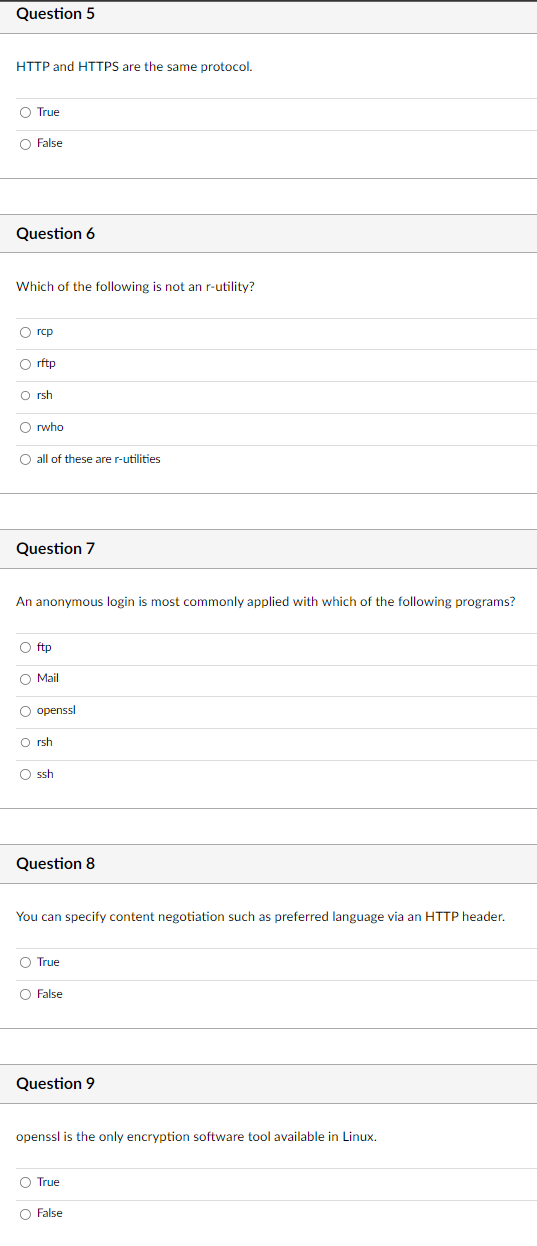 Solved HTTP and HTTPS are the same protocol. True False | Chegg.com