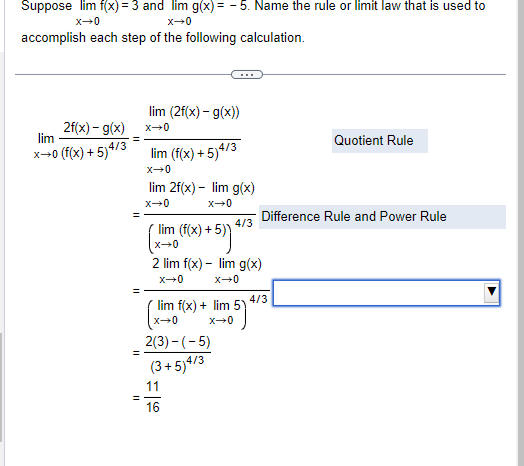 Solved Suppose limx→0f(x)=3 ﻿and limx→0g(x)=-5. ﻿Name the | Chegg.com