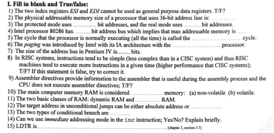 Solved I. Fill in blank and True/false: 1) The two index | Chegg.com