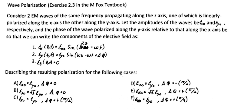 Solved Wave Polarization (Exercise 2.3 in the M Fox | Chegg.com