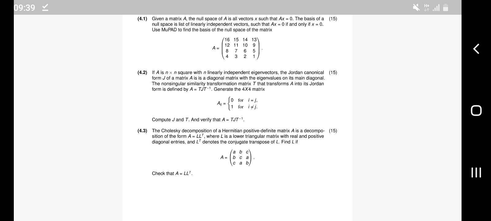 Solved (4.1) Given a matrix A, the null space of A is all | Chegg.com
