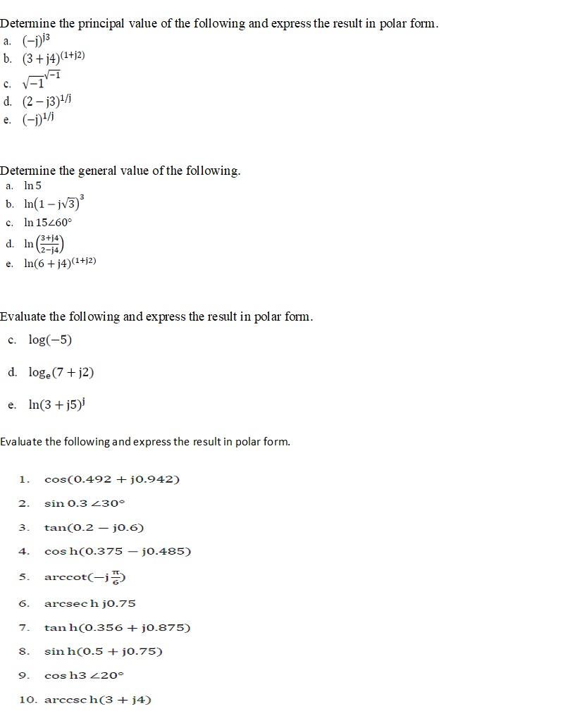 Solved Determine the principal value of the following and | Chegg.com