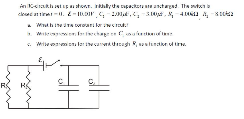 Solved An RC-circuit is set up as shown. Initially the | Chegg.com