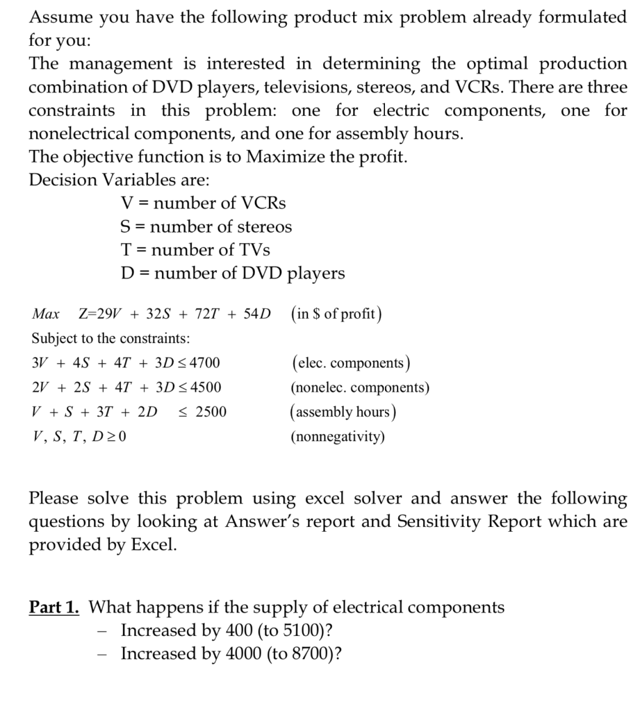 Solved Assume you have the following product mix problem | Chegg.com