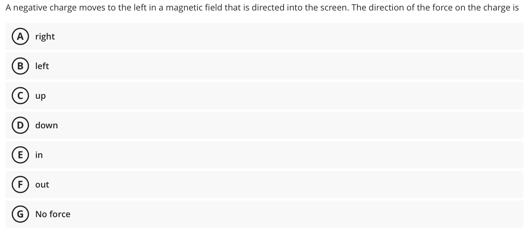 Solved A negative charge moves to the left in a magnetic | Chegg.com