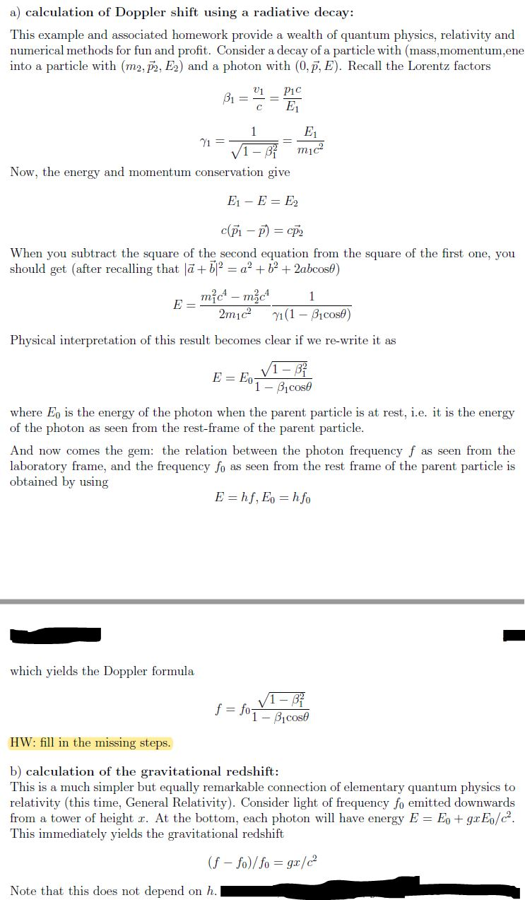 Solved a) calculation of Doppler shift using a radiative | Chegg.com