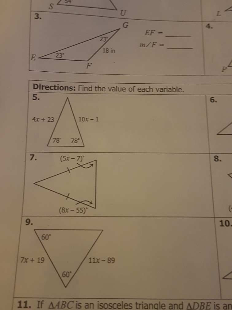 Solved U L 3. G 4. EF = 23 mZF = 18 in 23 E Directions: Find | Chegg.com