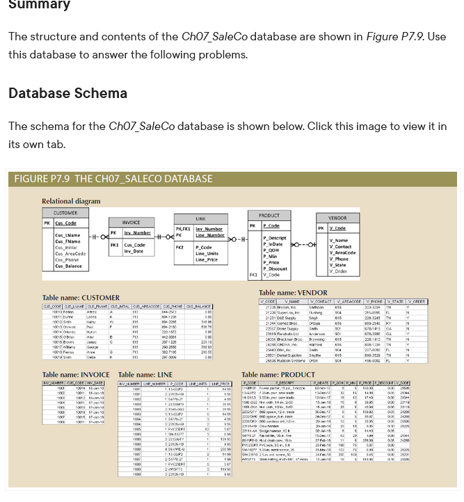 Solved Summary The structure and contents of the Cho7_SaleCo | Chegg.com