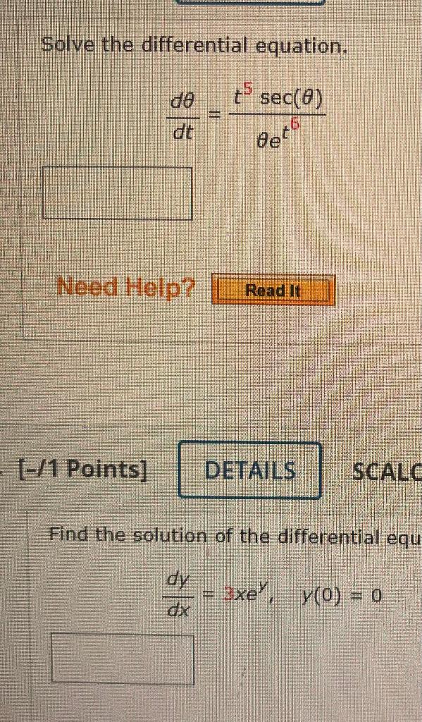Solved Solve the differential equation. dtdθ=θet6t5sec(θ) | Chegg.com