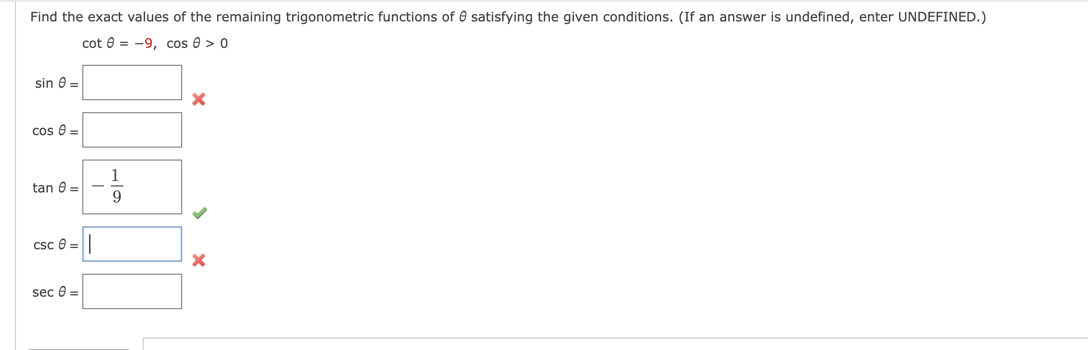 Solved Find the exact values of the remaining trigonometric | Chegg.com
