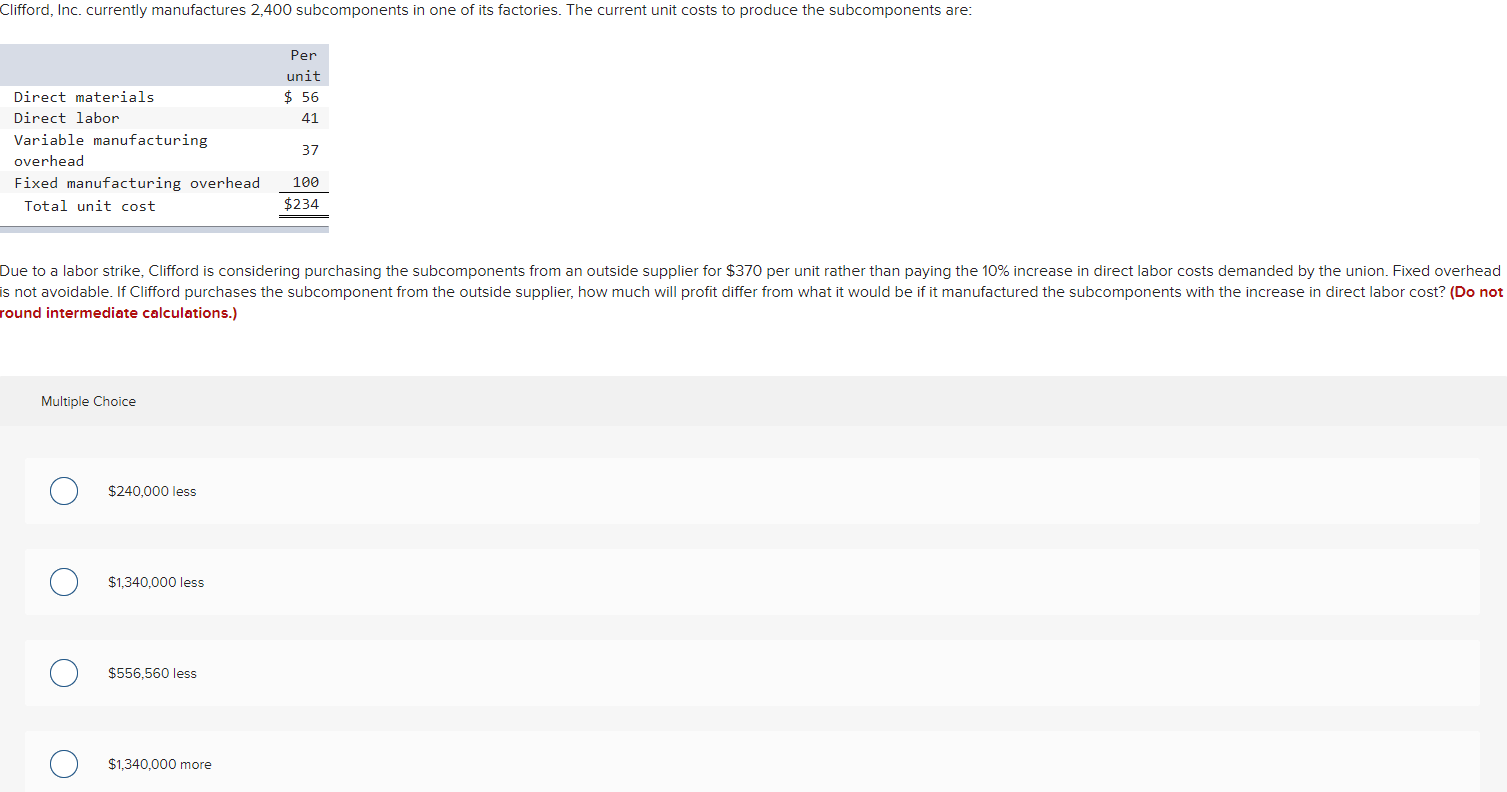 Solved ound intermediate calculations.) Multiple Choice | Chegg.com