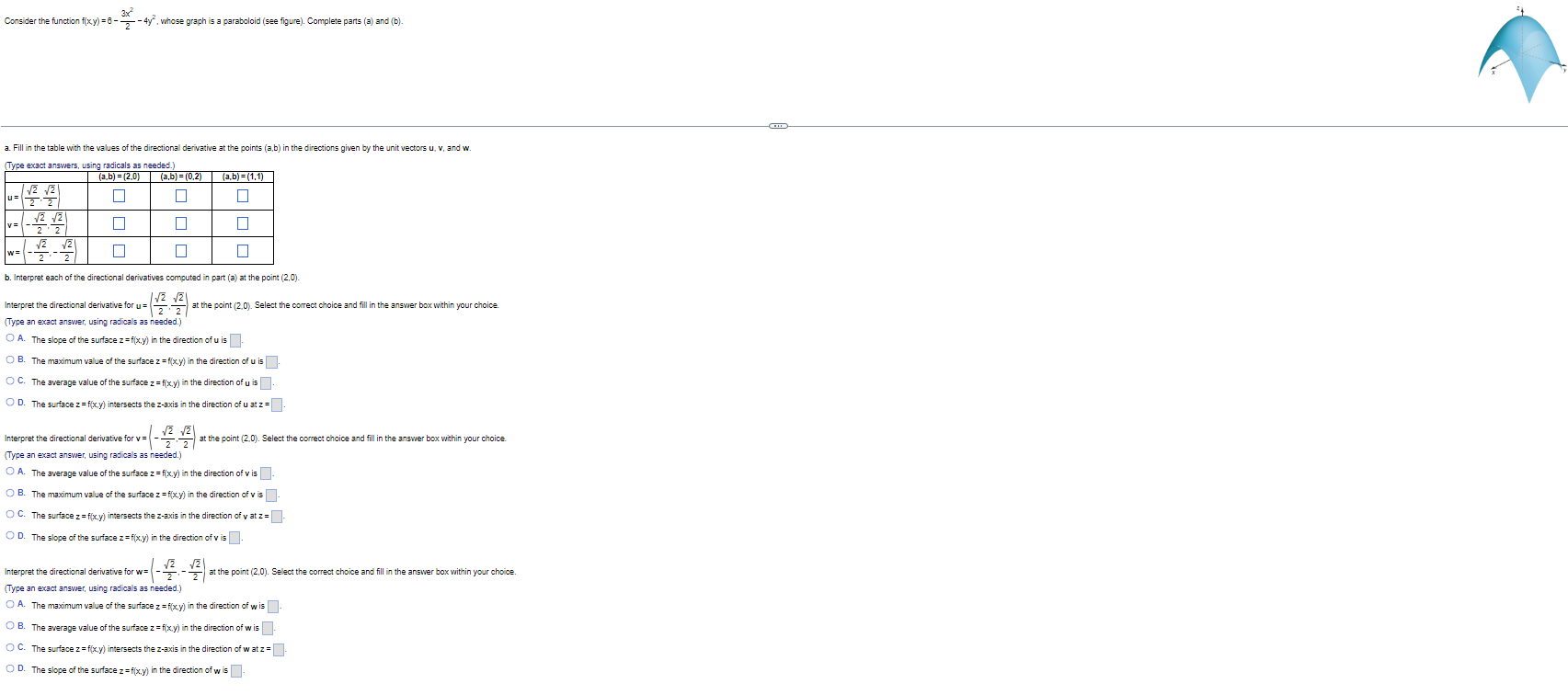 Solved Consider the function f(x,y)=6-3x22-4y2, ﻿whose graph | Chegg.com