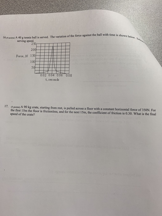 Solved 16.(4 poinb) A 40 g tennis ball is served. The | Chegg.com