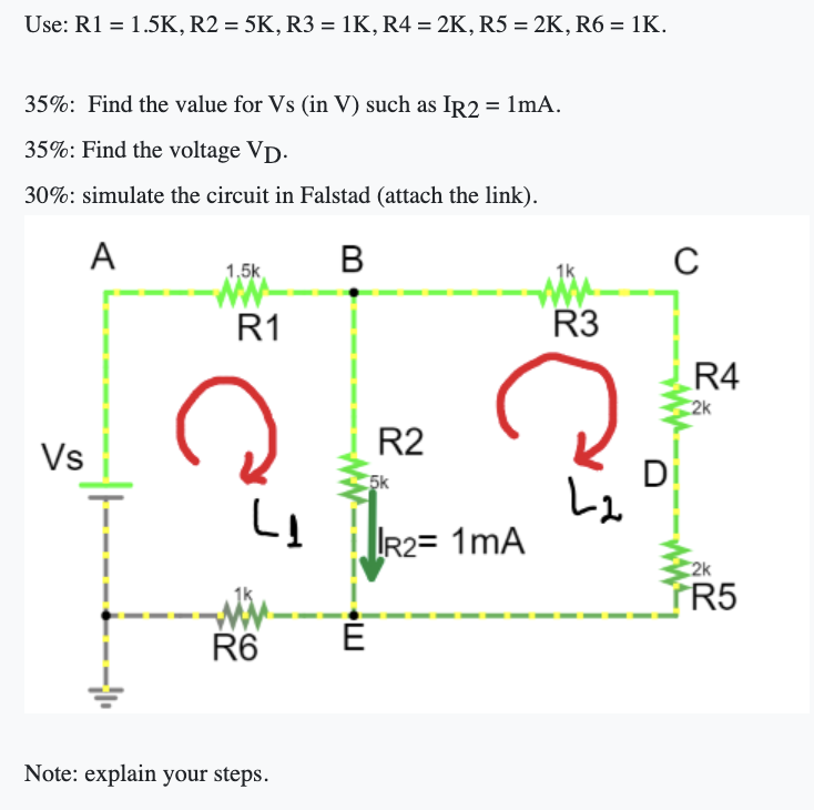 Solved Use: R1=1.5K,R2=5K,R3=1K,R4=2K,R5=2K,R6=1K35% ﻿: Find | Chegg.com