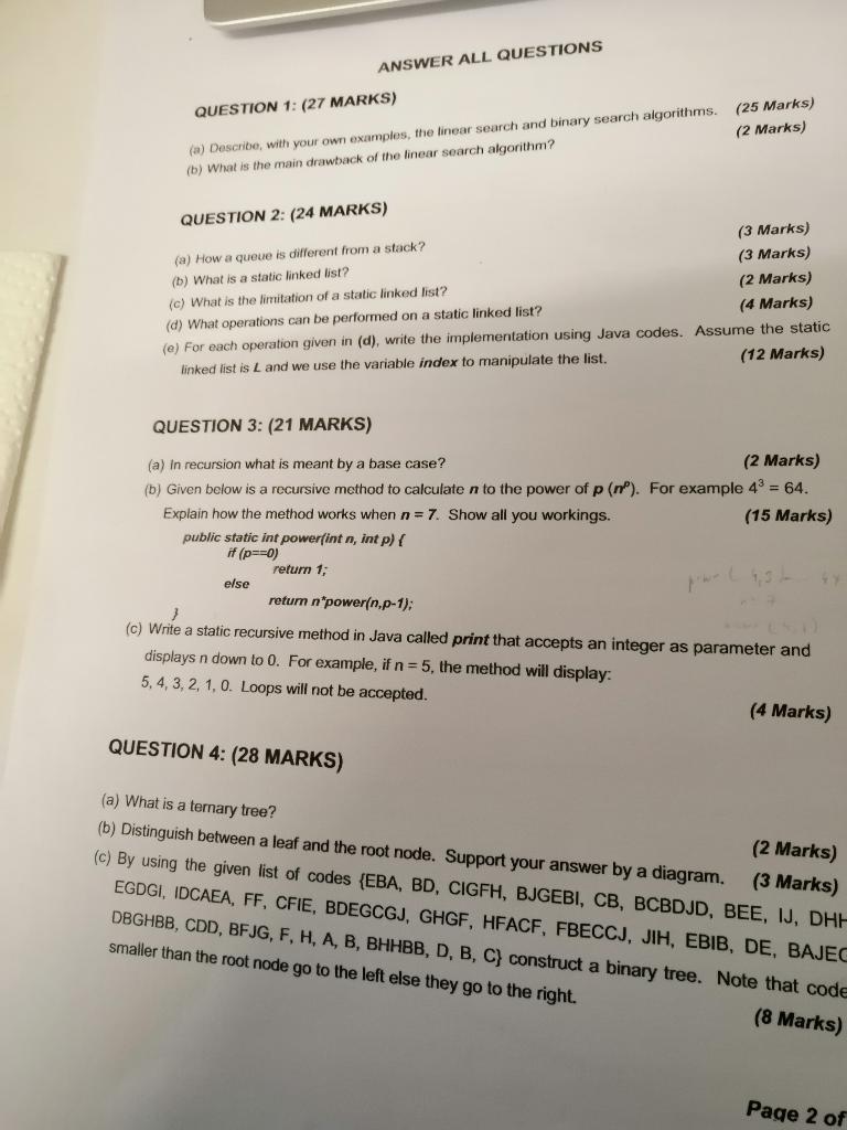 Solved QUESTION 1: (27 MARKS) (a) Describe, with your own | Chegg.com
