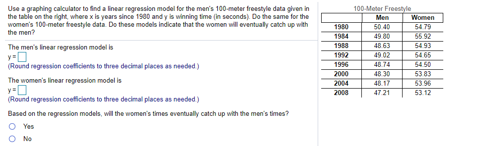 Solved Use a graphing calculator to find a linear regression | Chegg.com