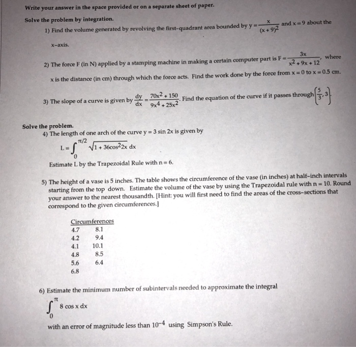 Solved Write your answer in the space provided or on a | Chegg.com