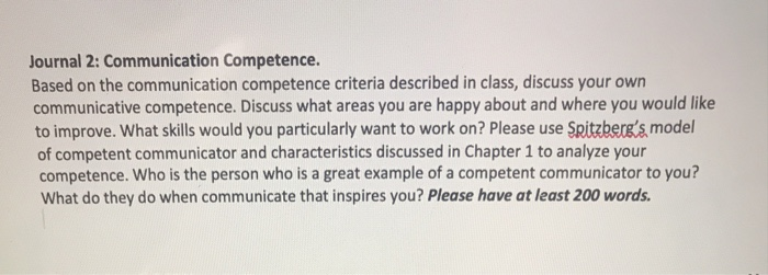 Solved Journal 2: Communication Competence. Based on the | Chegg.com