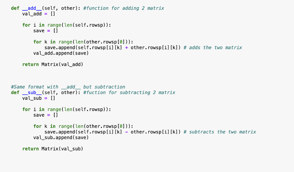 Solved Copy-paste your implemented Matrix and Vec classes to | Chegg.com