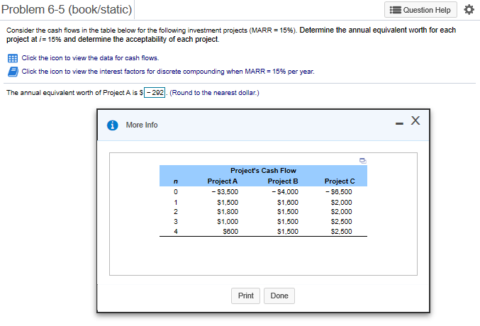 Solved Problem 6-5 (book/static) Question Help Consider the | Chegg.com