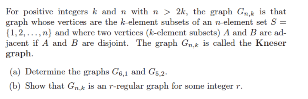 Solved For positive integers k and n with n > 2k, the graph | Chegg.com