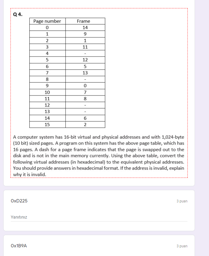 Solved Q4. Frame Page number 0 14 1 9 2 1 3 11 4 5 12 6 5 7 | Chegg.com
