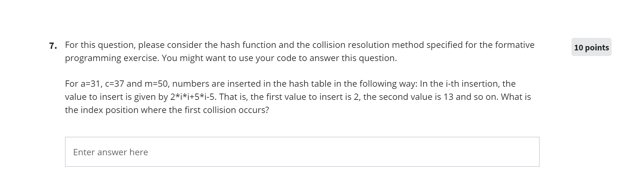 Solved What is the index position where the first collision | Chegg.com