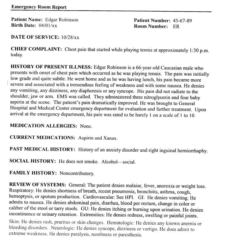Solved Emergency Room Report Patient Name: Edgar Robinson | Chegg.com