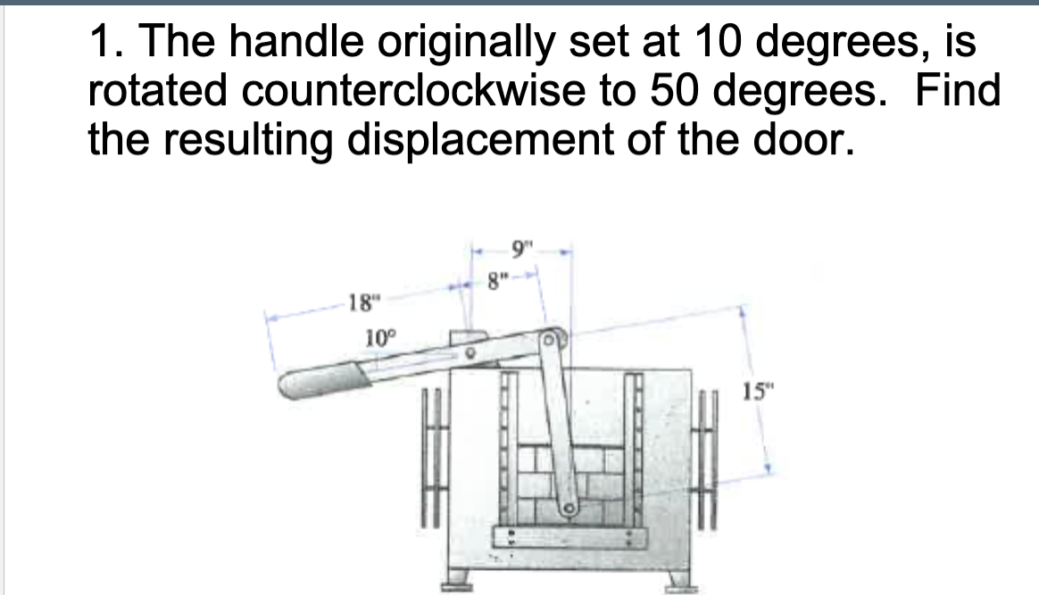Solved 1. The handle originally set at 10 degrees, is | Chegg.com