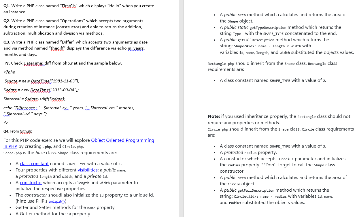 Solved Q1 Write A Php Class Named Firstcls Which Displays 1449