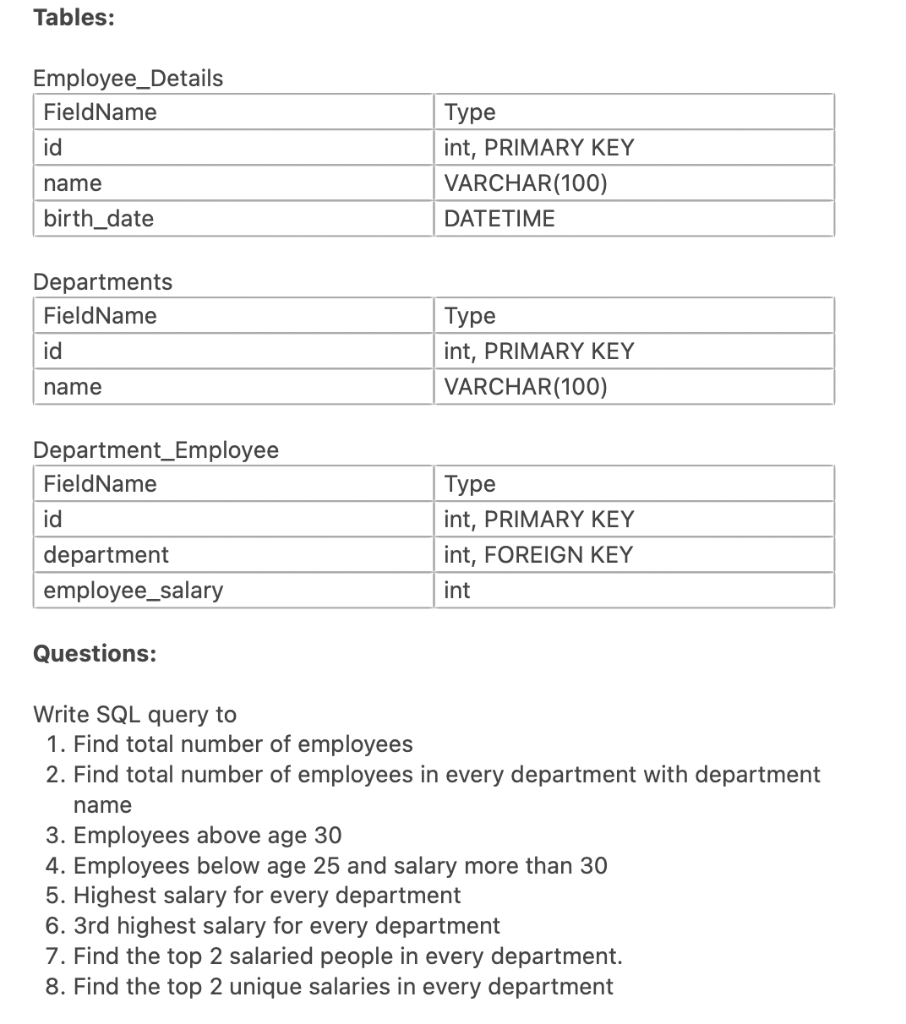 Solved Tables: Employee_Details FieldName id Type name int, | Chegg.com