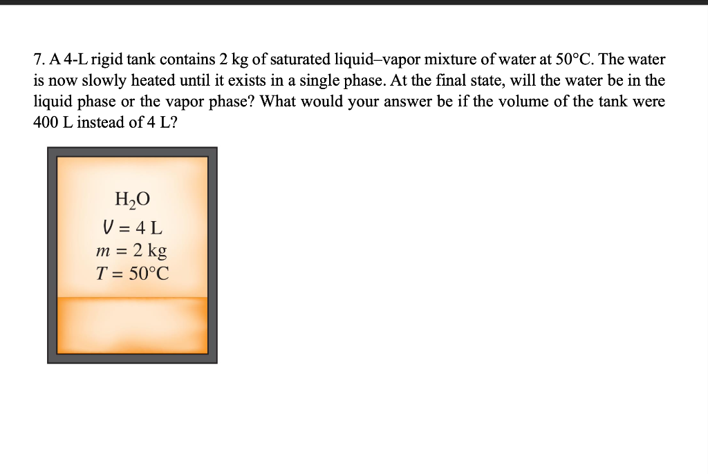 Solved 7. A 4-L rigid tank contains 2 kg of saturated | Chegg.com