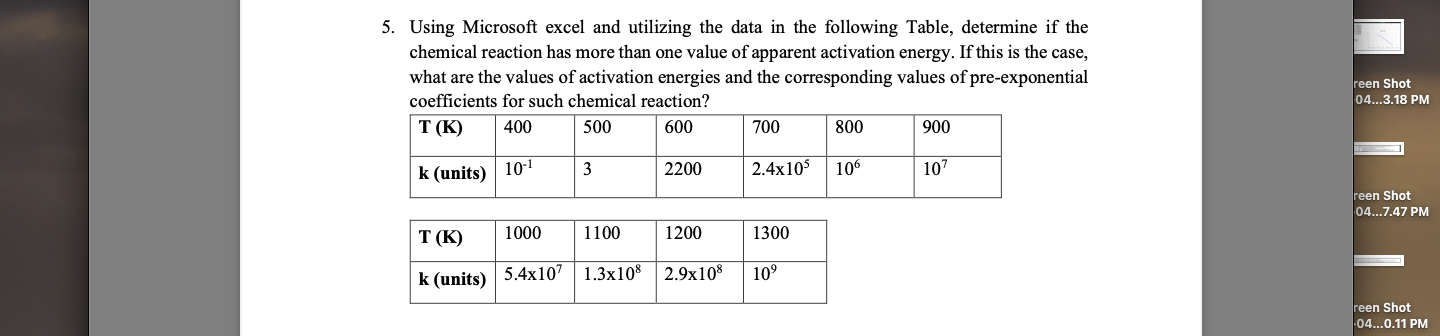 Solved 5. Using Microsoft excel and utilizing the data in | Chegg.com