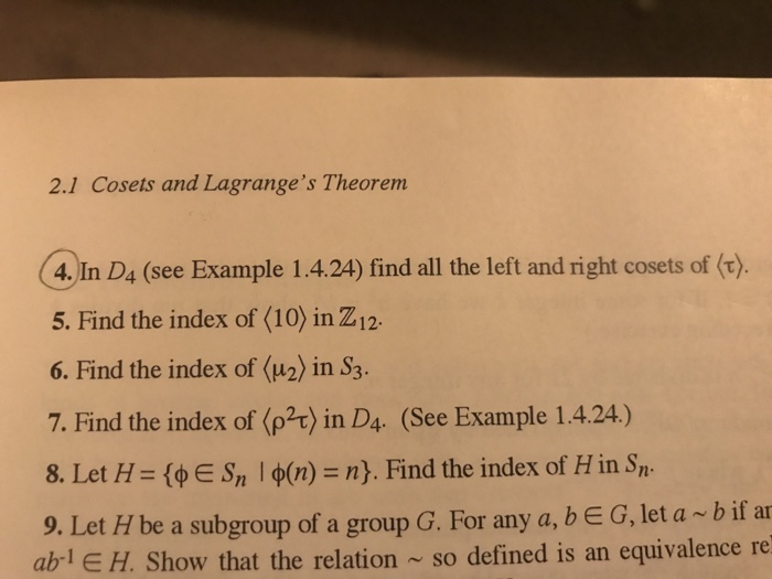 Solved in D4 find all the left and right cosets of