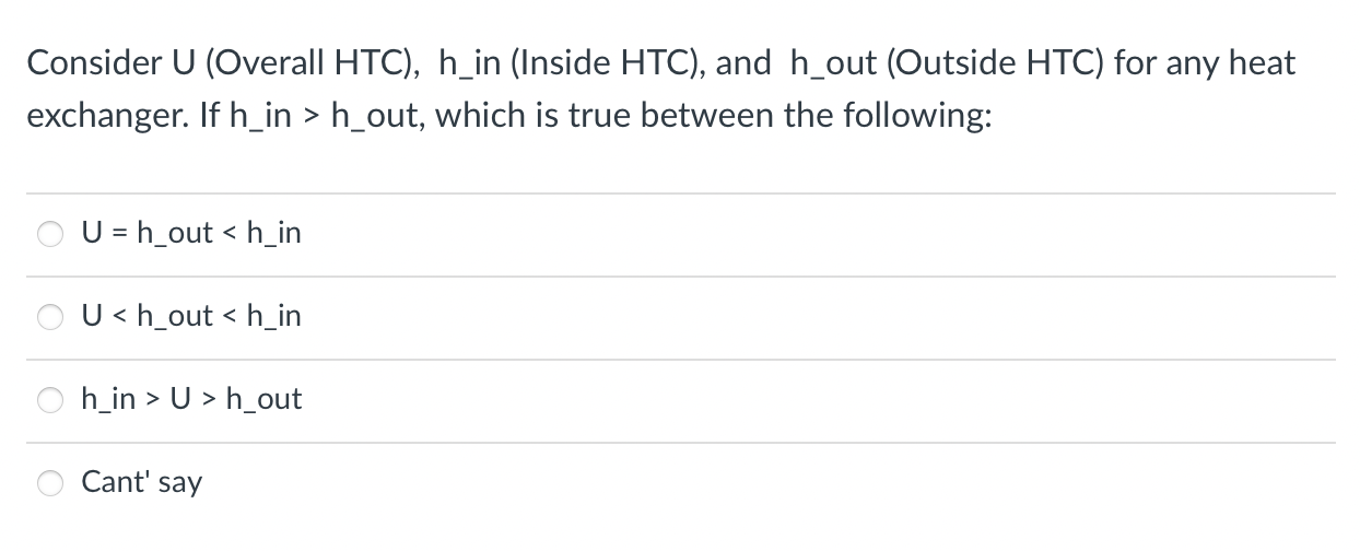 Solved Consider U (Overall HTC), h_in (Inside HTC), and | Chegg.com
