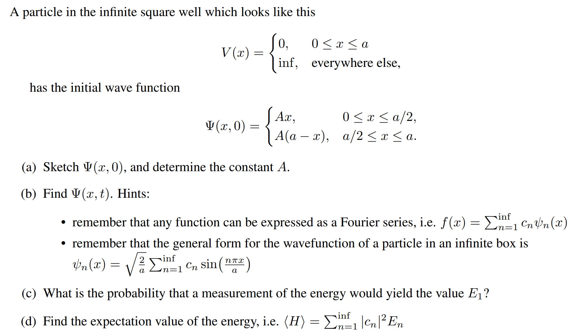 Solved A particle in the infinite square well which looks | Chegg.com