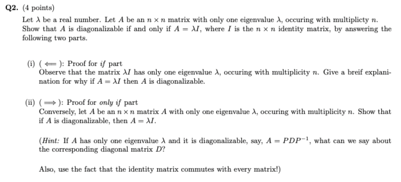 Solved Let λ be a real number. Let A be an n×n matrix with | Chegg.com