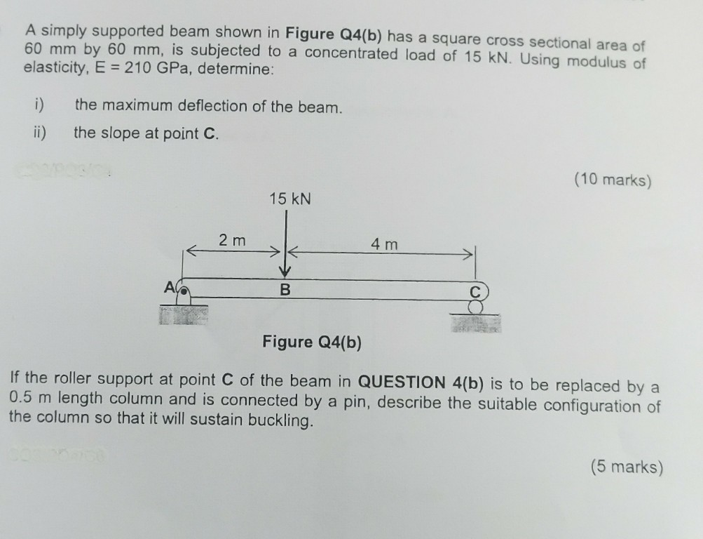 Solved A simply supported beam shown in Figure Q4(b) has a | Chegg.com