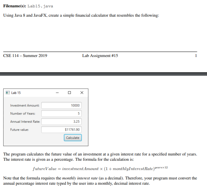 Solved Filename(s): Lab15. java Using Java 8 and JavaFX, | Chegg.com
