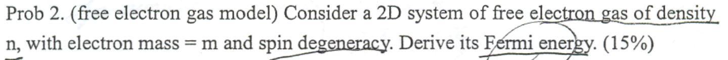 Solved Prob 2. (free electron gas model) Consider a 2D | Chegg.com
